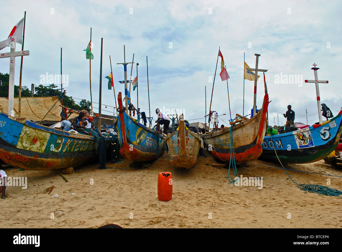 Colorful fishing boats in Sassandra, Ivory Coast, West Africa Stock ...
