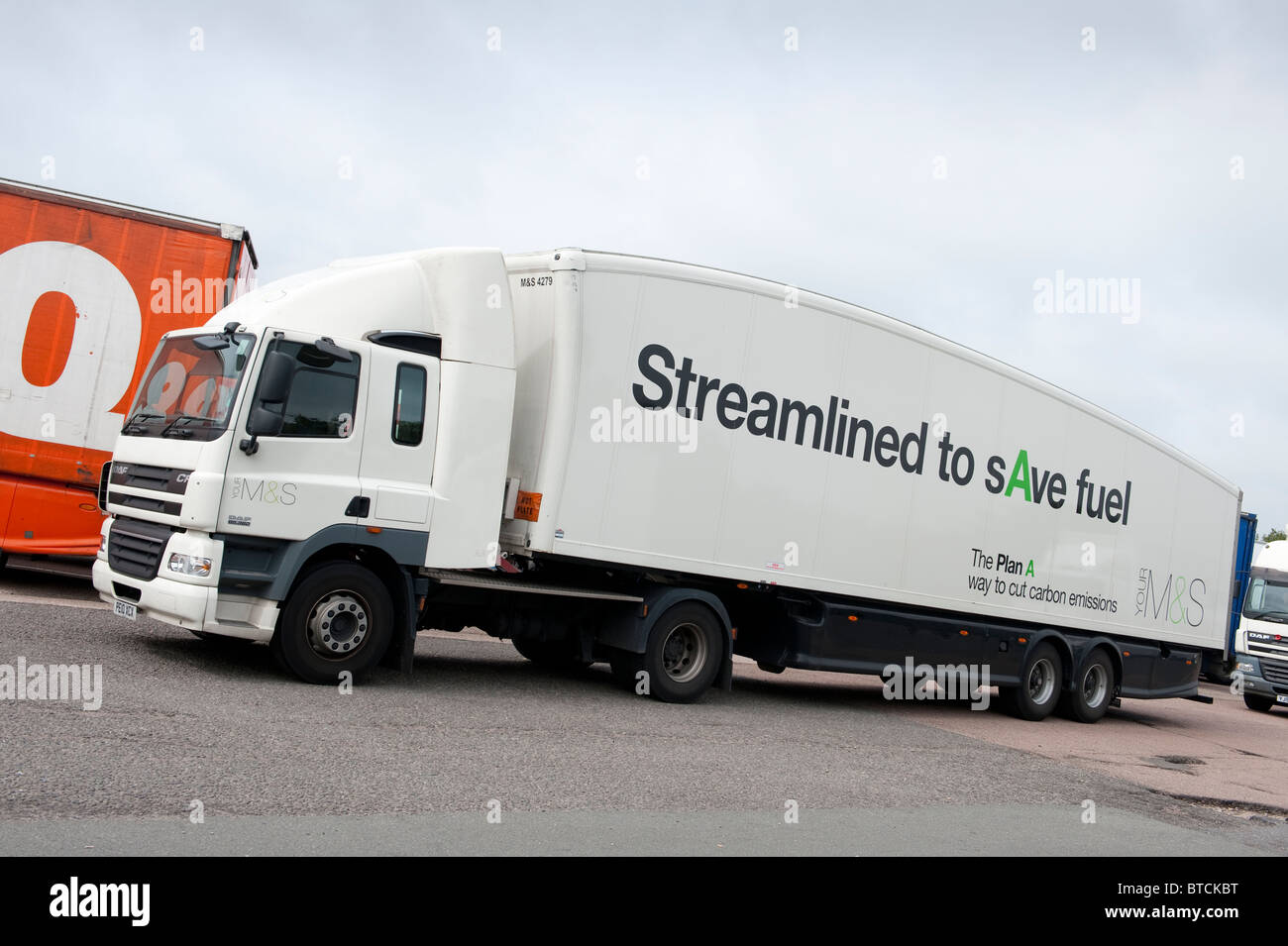 Marks and Spencers articulated streamlined delivery lorry parked in a ...