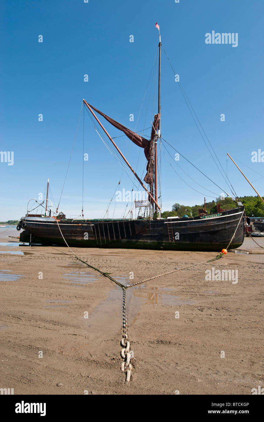 Old Thames Barge, Betula, lying on river Orwell at Pin Mill, Suffolk ...