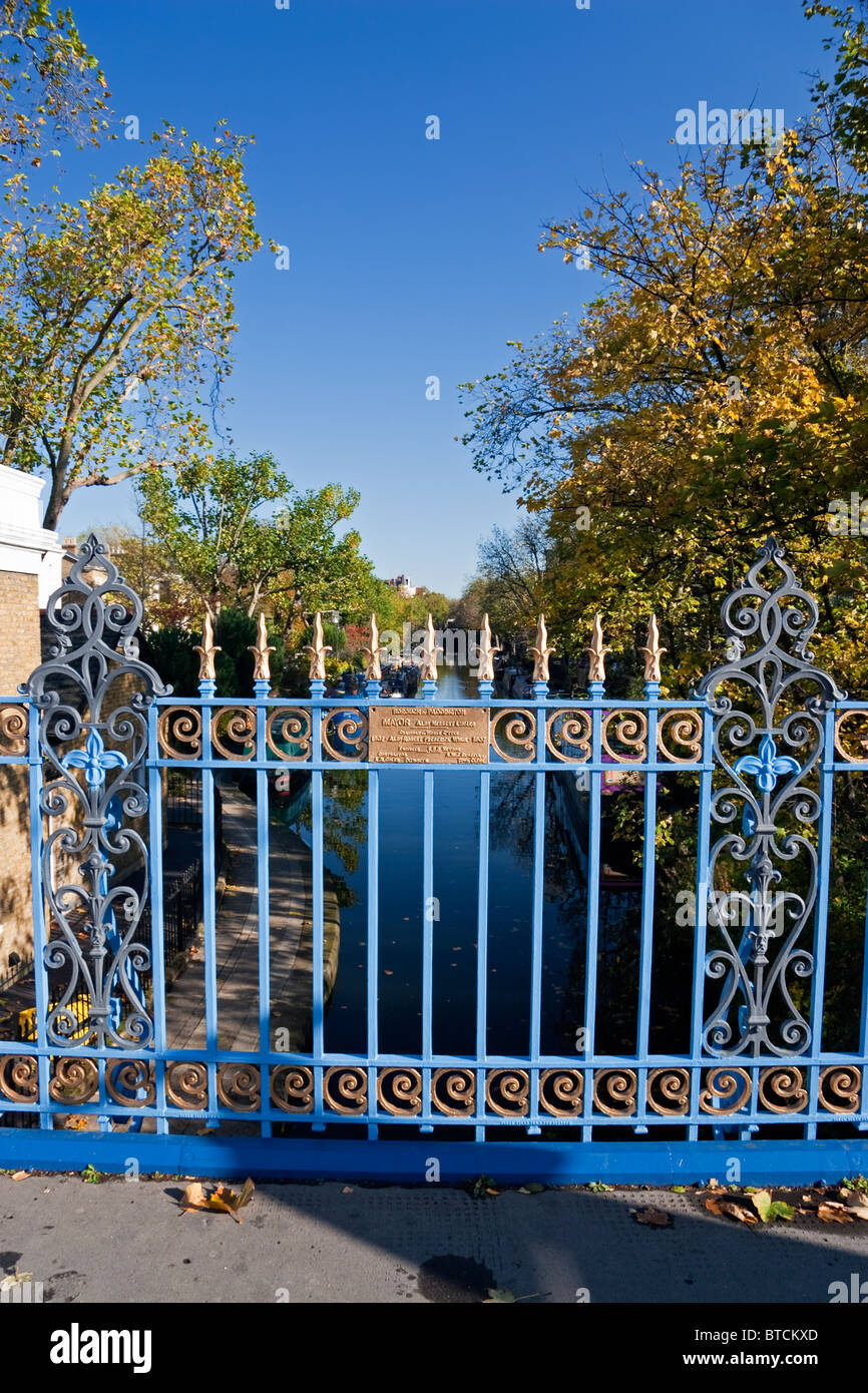 Road Bridge across Regent's Canal at Little Venice showing detail of ...