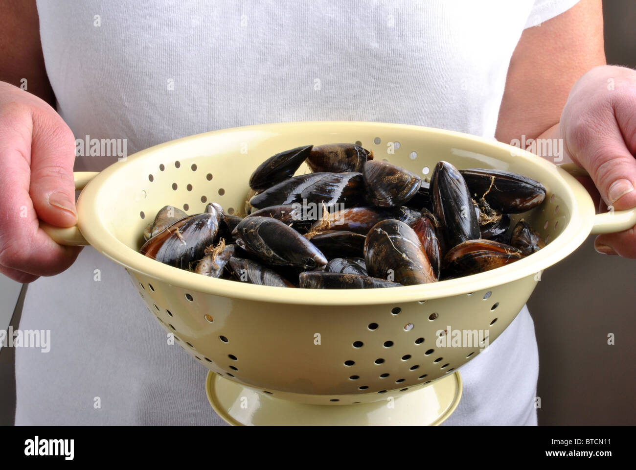 cooked and opened organic mussel ready to eat Stock Photo - Alamy