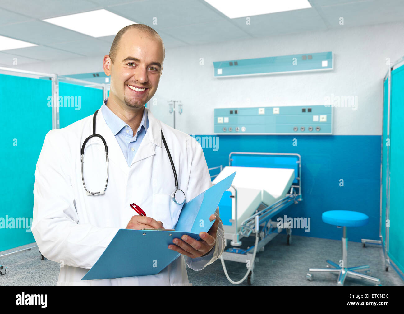 portrait of happy doctor inside of hospital Stock Photo - Alamy