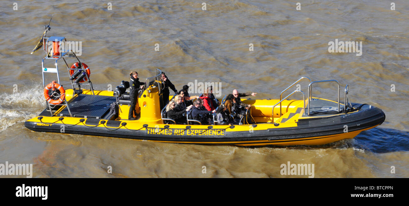 Crew and passengers on Thames Rib Experience high speed tour boat Stock ...