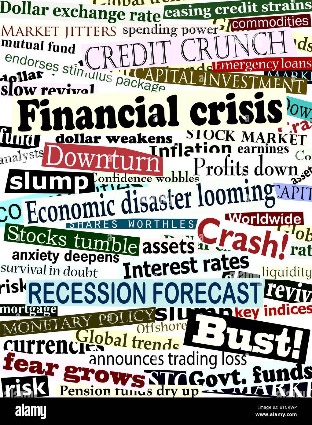 Background illustrated design of newspaper headlines about economic ...
