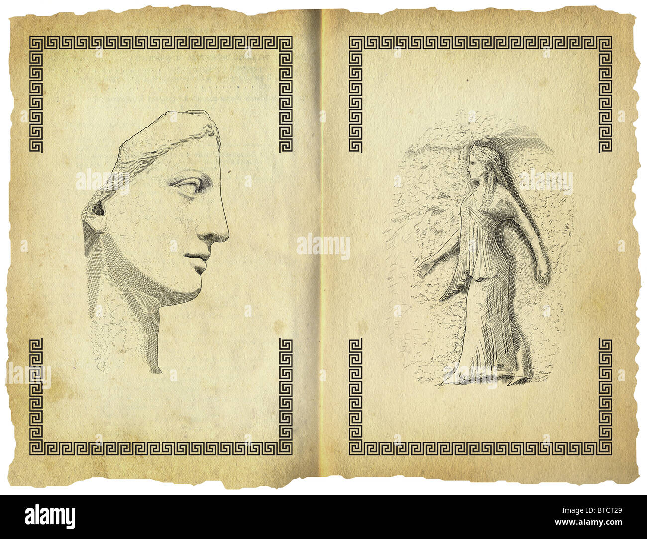 Old paper with greek goddess Stock Photo - Alamy