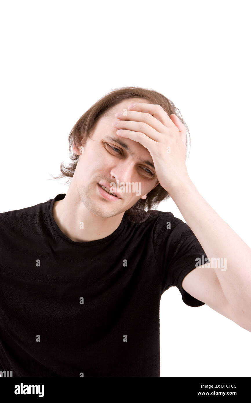 The man keeps a hand for a sick head Stock Photo - Alamy