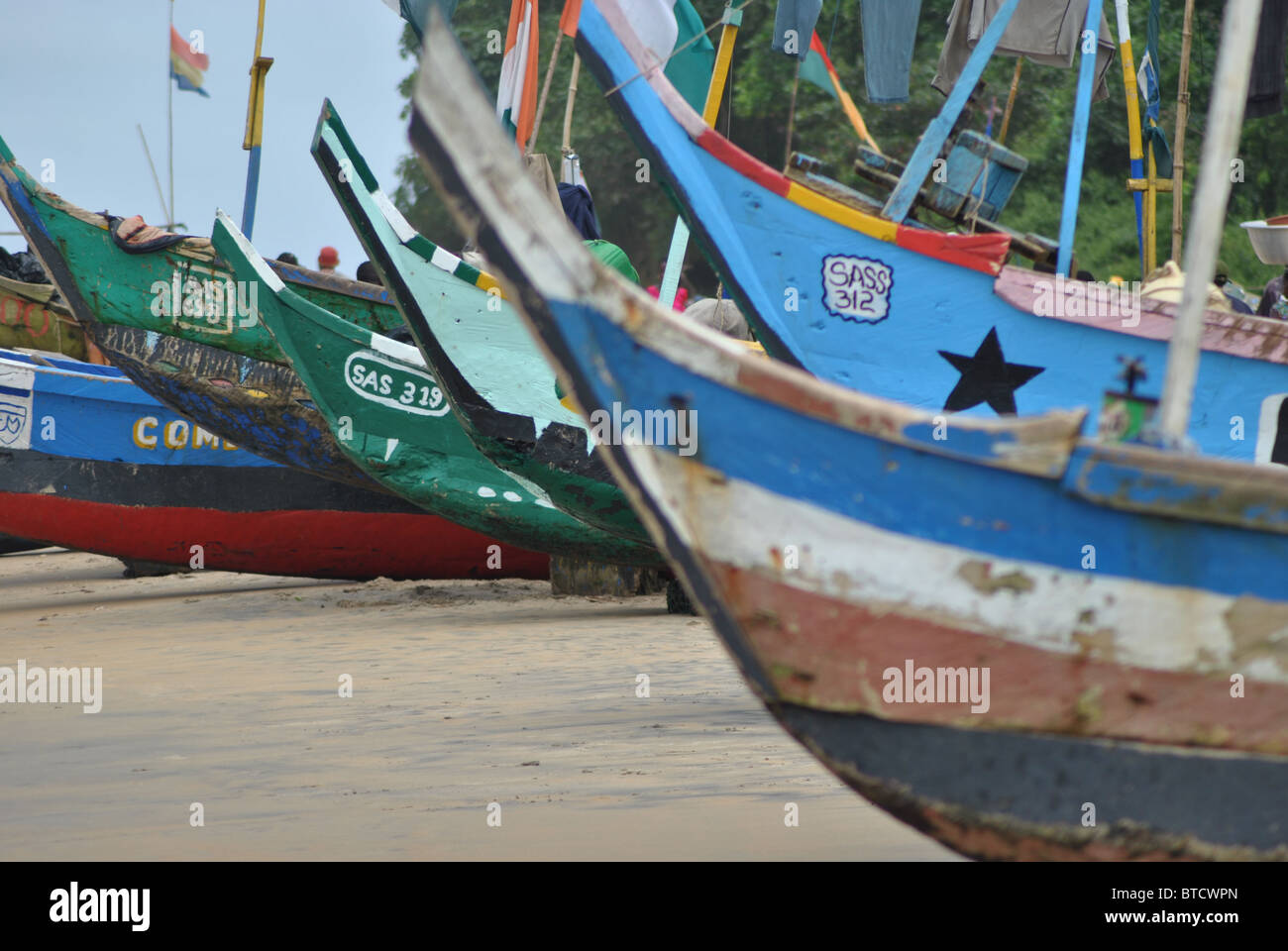 Colorful fishing boats in Sassandra, Ivory Coast, West Africa Stock ...