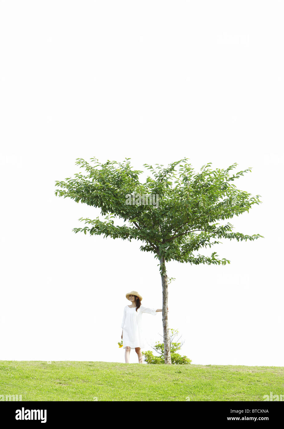 Young women standing under tree Stock Photo - Alamy