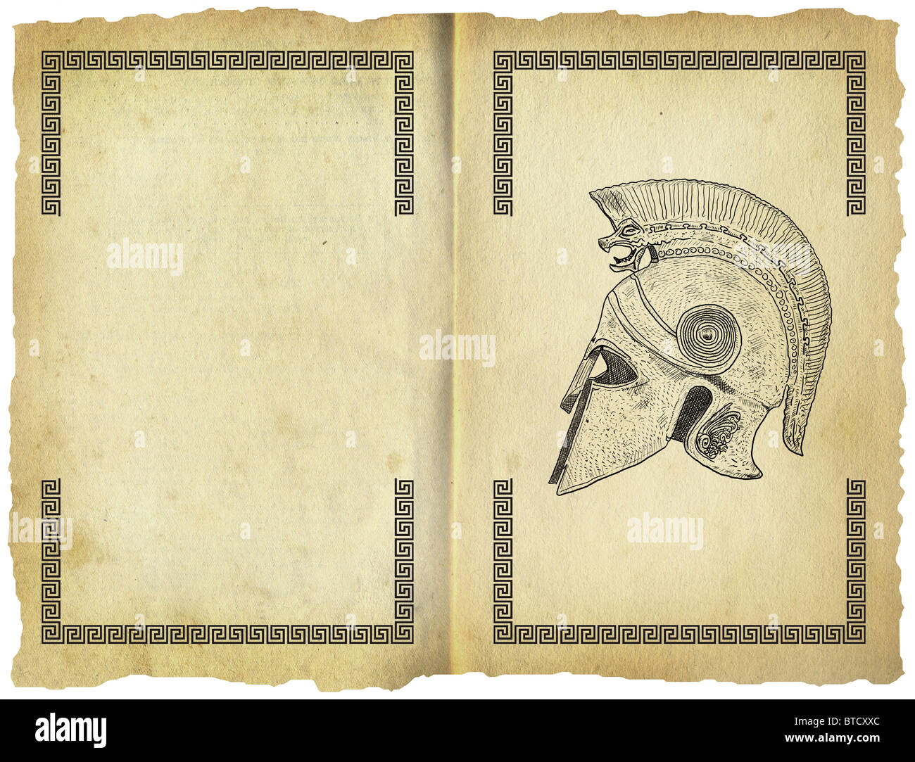 Old paper background with greek helmet Stock Photo - Alamy