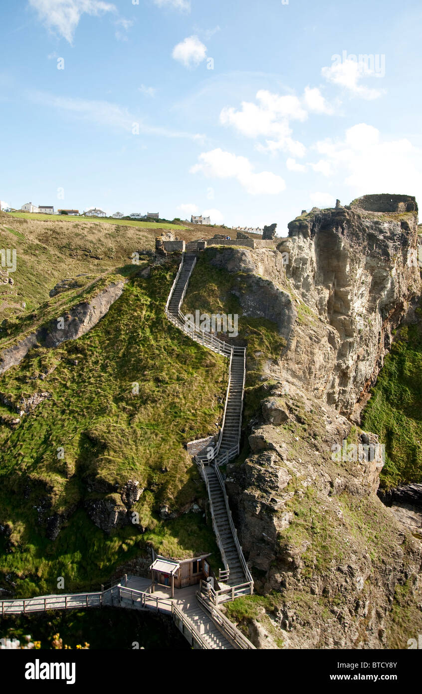 The outer and upper wards of the ruined Tintagel Castle (part of the ...