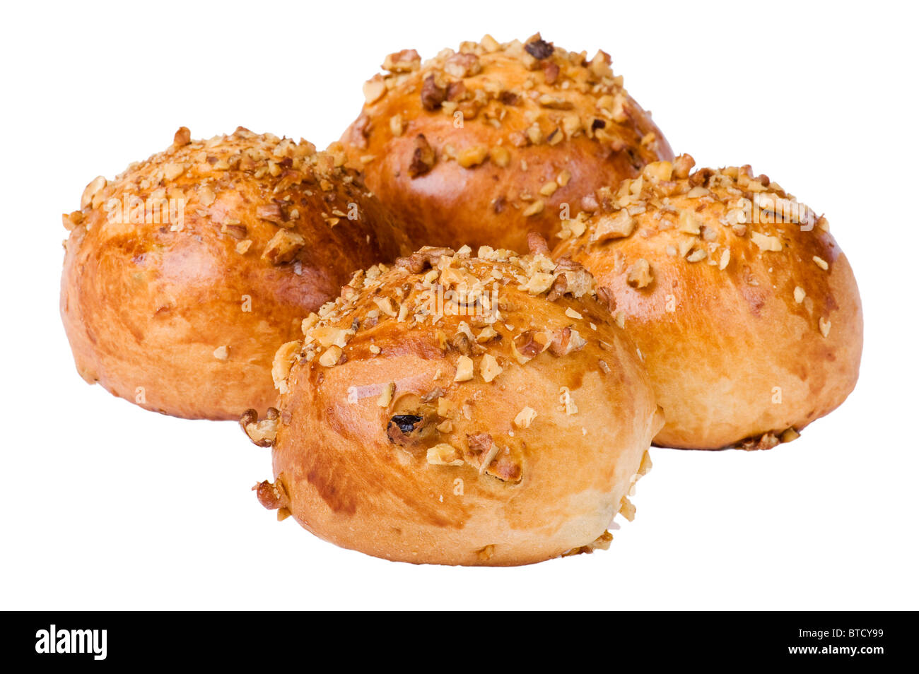 object on white - bun with nuts close up Stock Photo - Alamy