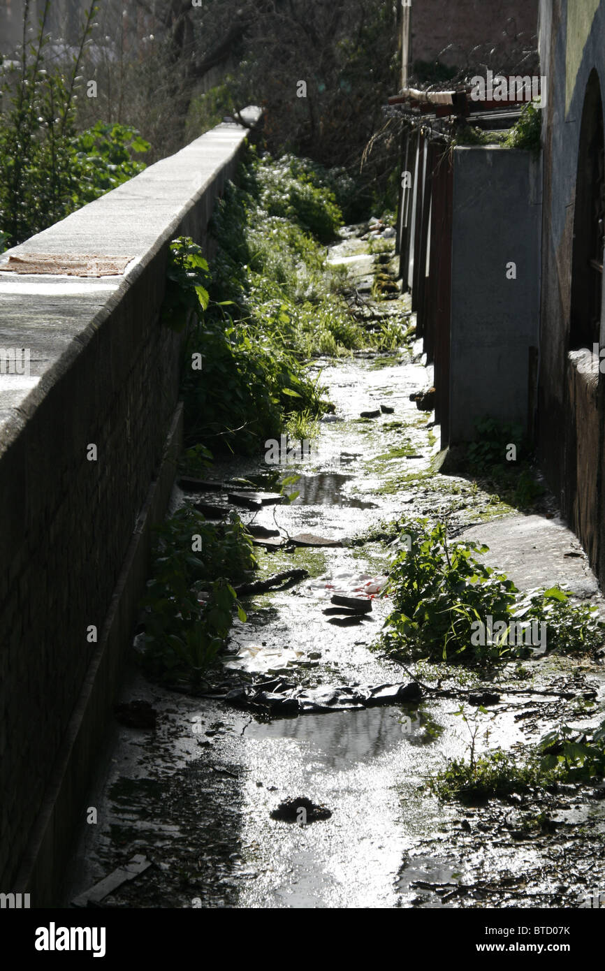 detail of wet foot path in dark alley Stock Photo - Alamy