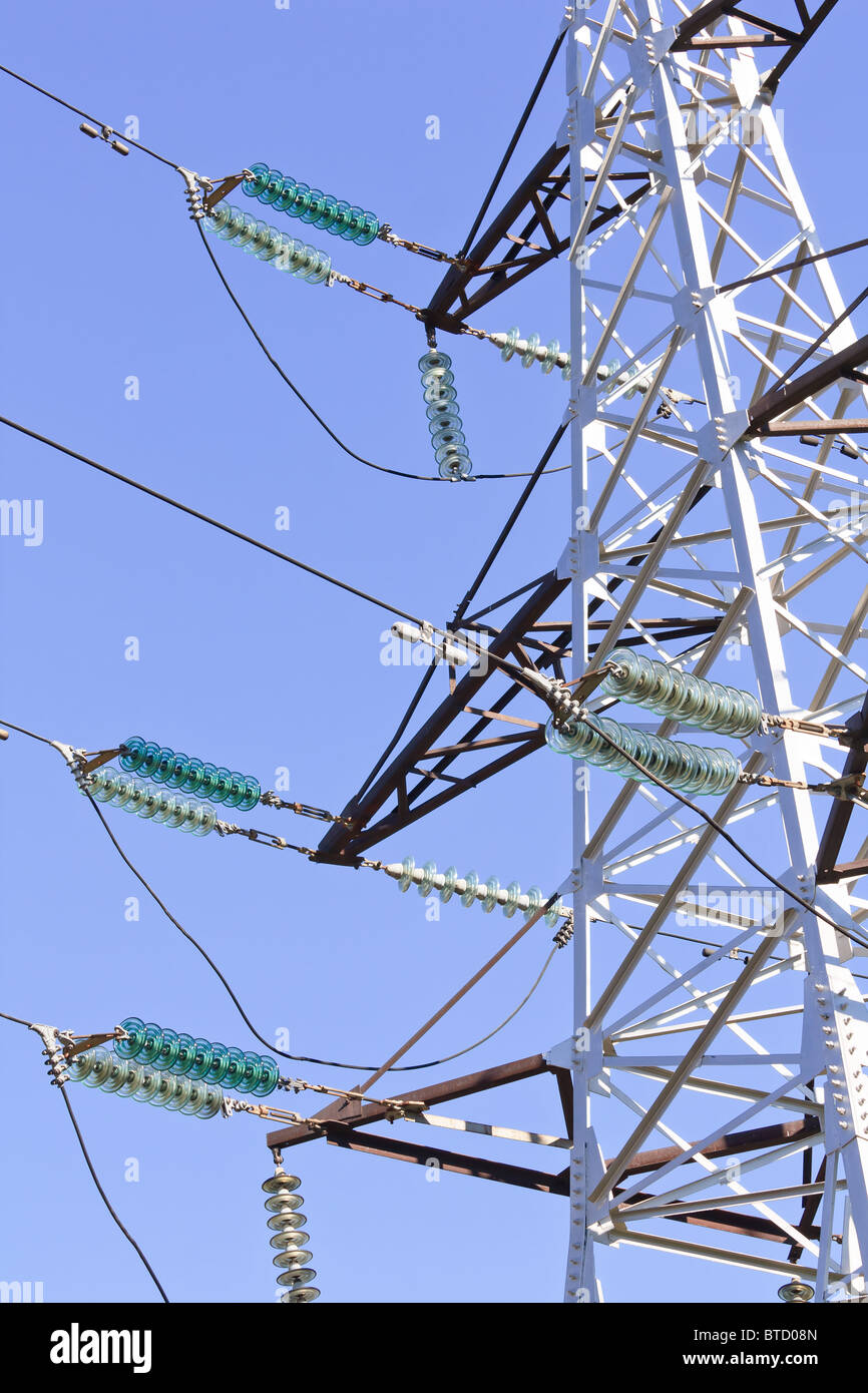 A high voltage powerline under construction Stock Photo - Alamy