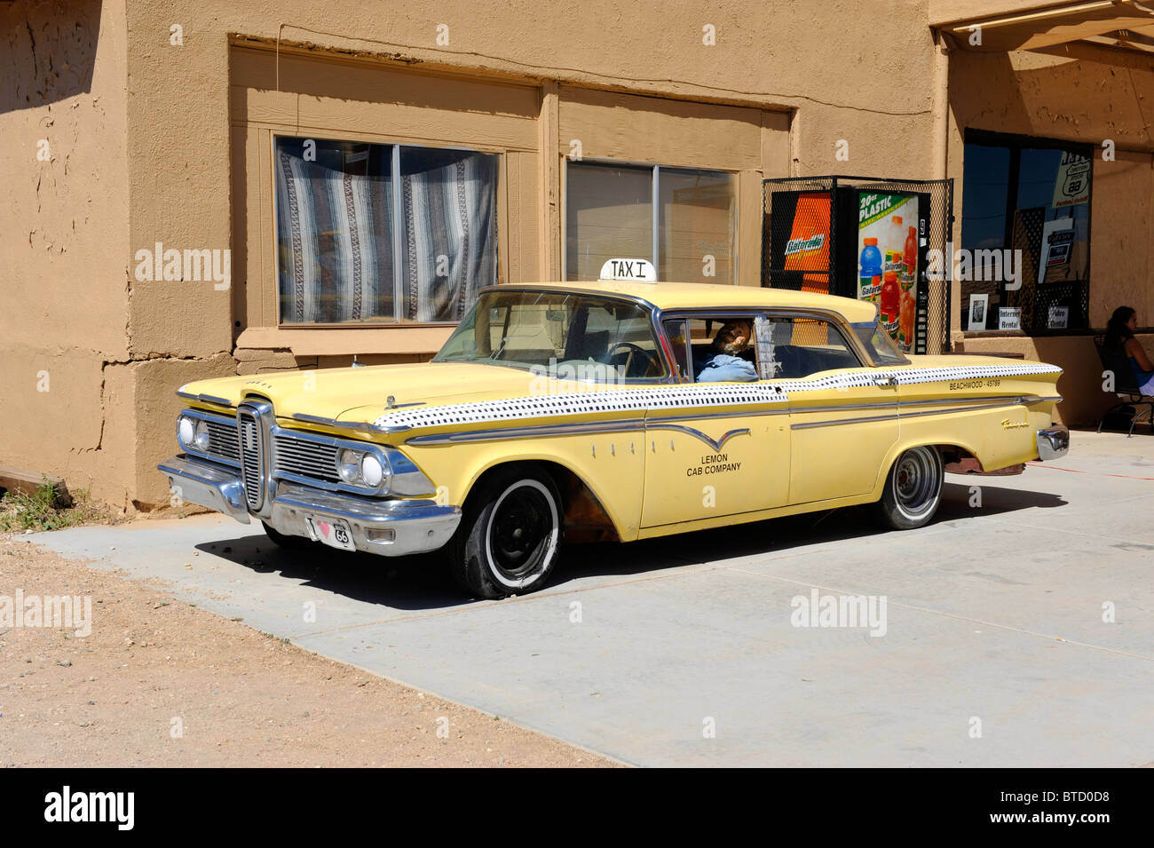 Yellow Edsel Taxi Cab Seligman Arizona Route 66 Stock Photo - Alamy