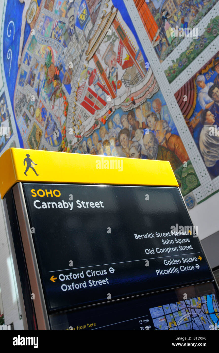 Legible London Street Sign in Carnaby Street Soho with mural entitled ...