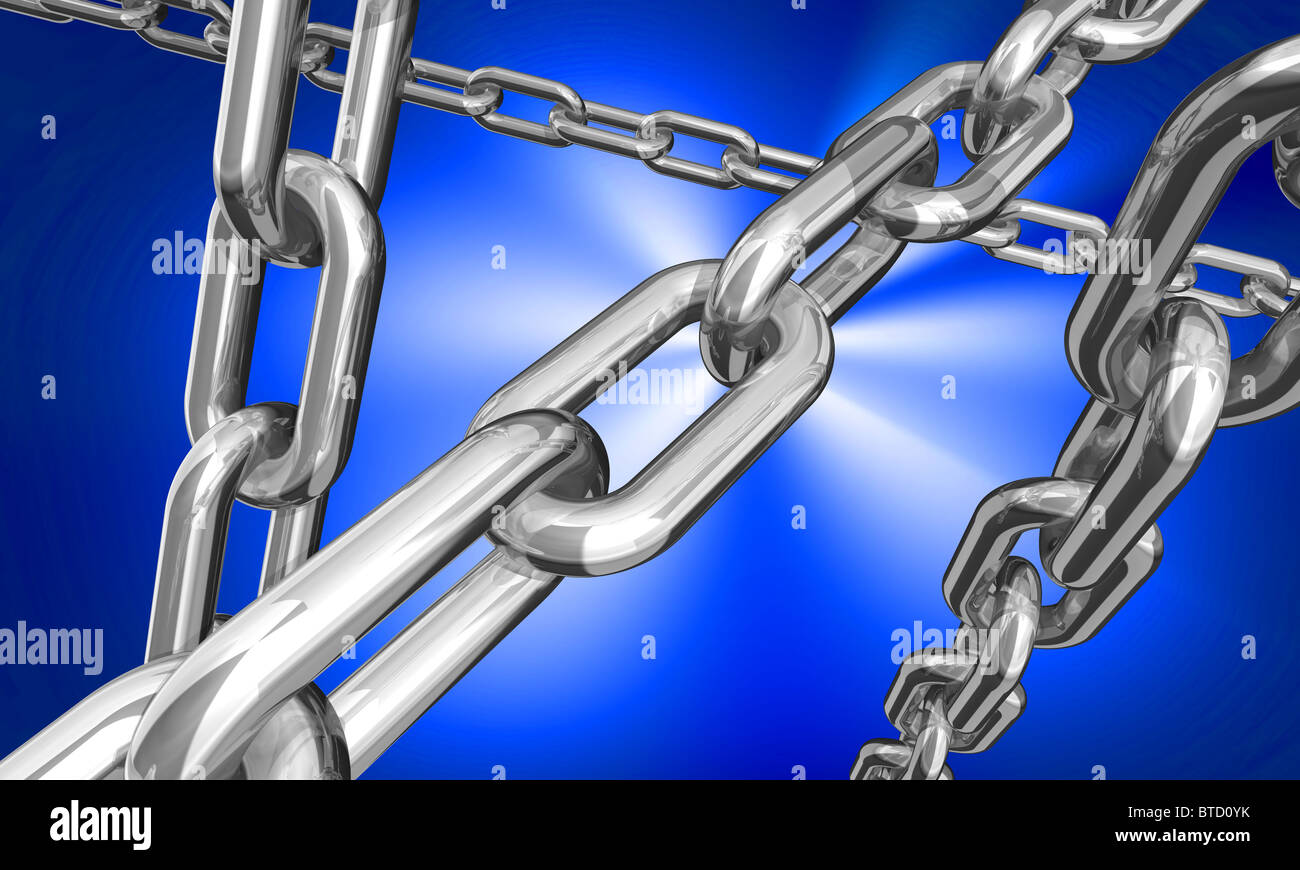 3d illustration of some silver chains on dark blue background Stock ...