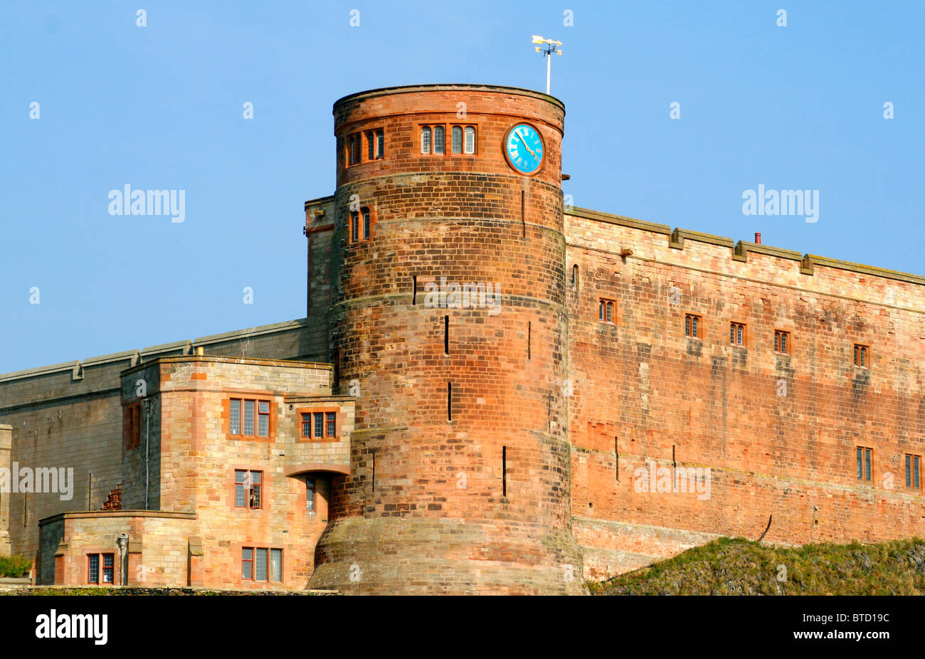 Clock Tower at Bamburgh Castle in Northumberland village of Bamburgh ...