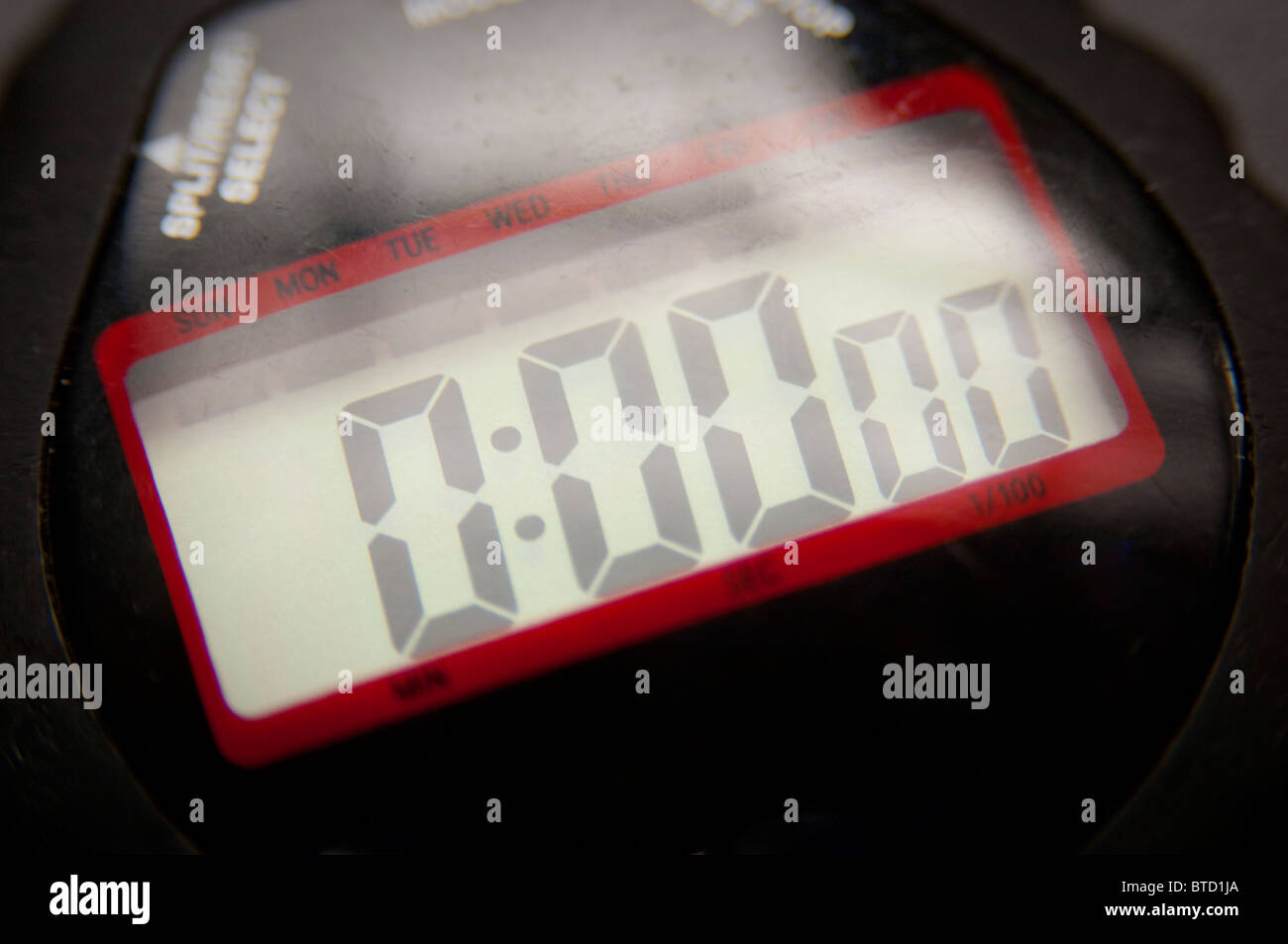 Closeup of a stop watch with only zero's on the face Stock Photo - Alamy