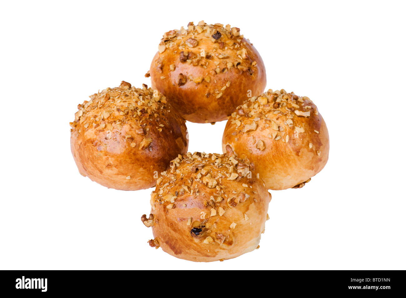 object on white - bun with nuts close up Stock Photo - Alamy