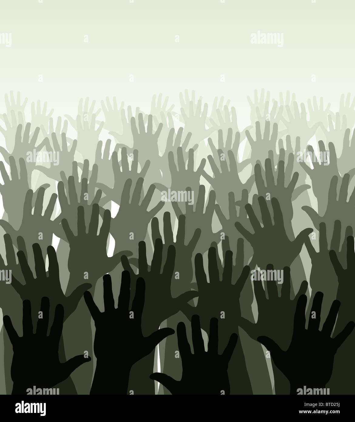 Illustration of a crowd of waving hands Stock Photo - Alamy