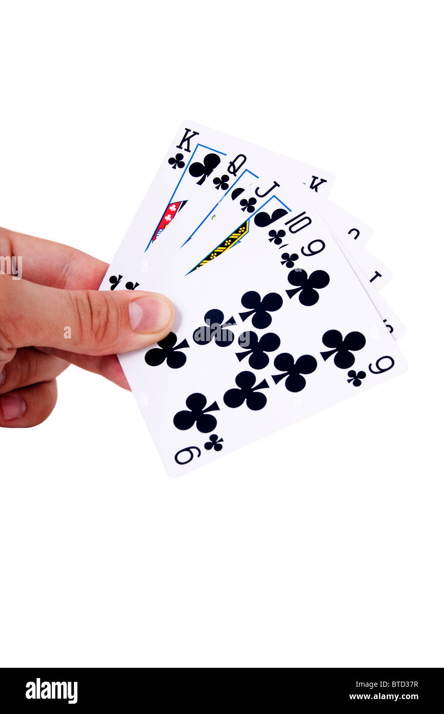 Hand holding Playing Cards isolated on white background closeup Stock ...