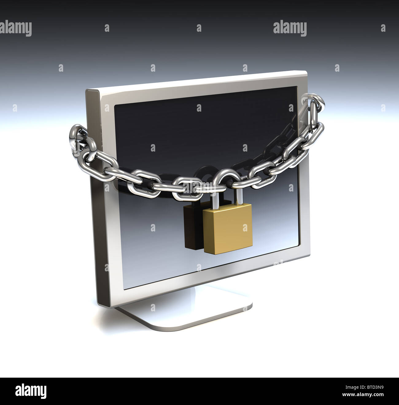 A 3D CAD image of a computer screen with padlock and chain Stock Photo ...