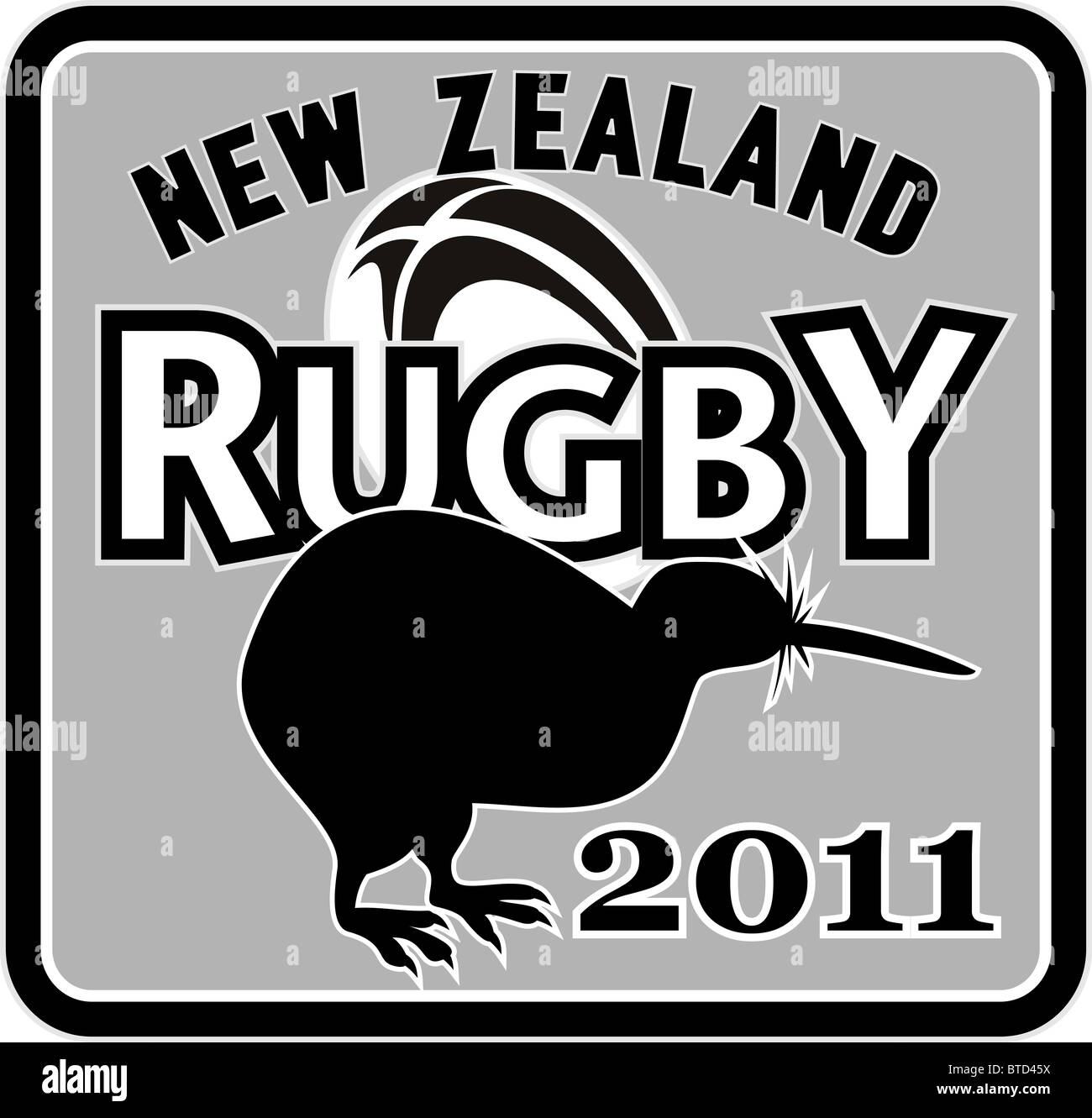 illustration of a silhouette of a kiwi bird with ball and words " new ...