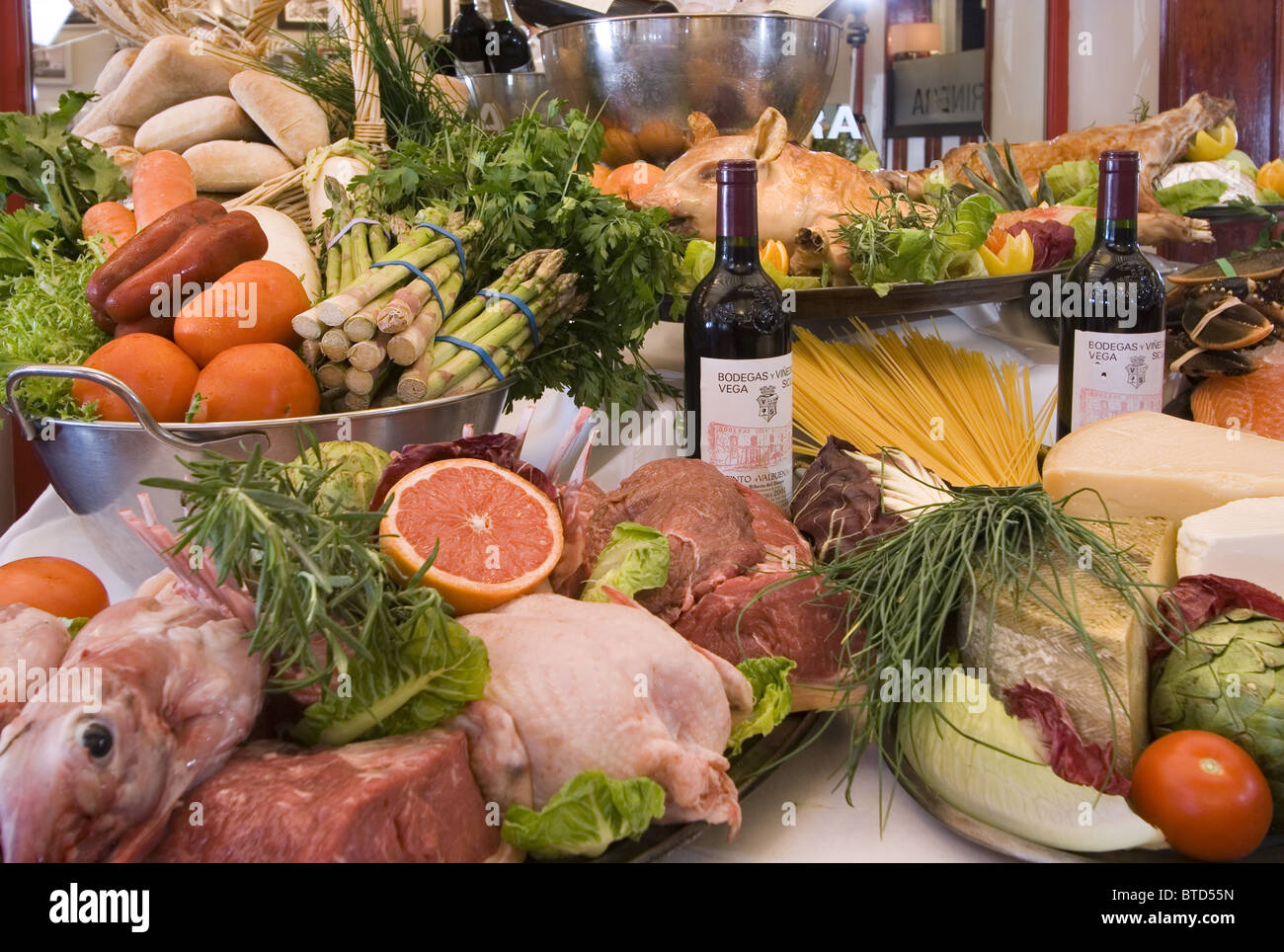 Variety of food in a healthy, balanced, mediterranean diet, Spain Stock ...