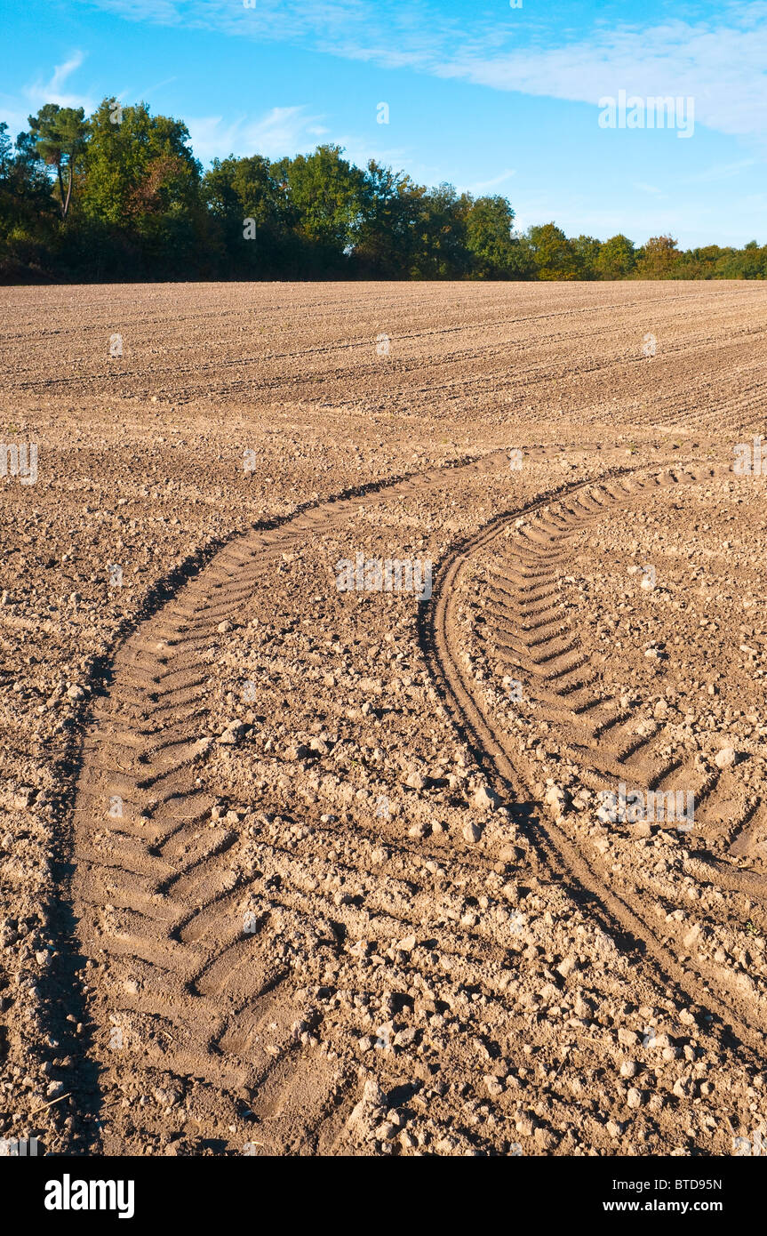 Tractor tyre tracks in farm field - France Stock Photo - Alamy