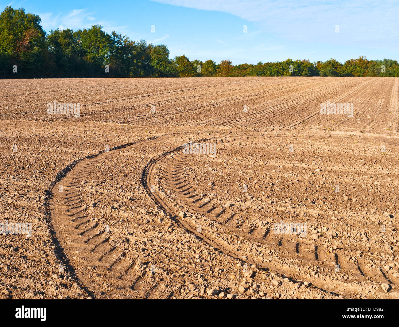 Tractor tyre tracks in farm field - France Stock Photo - Alamy