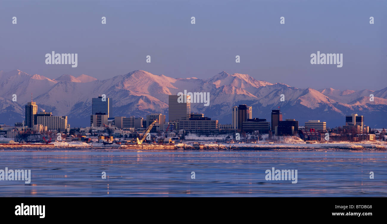 Scenic view of Anchorage Skyline & Chugach Mountains in Southcentral ...
