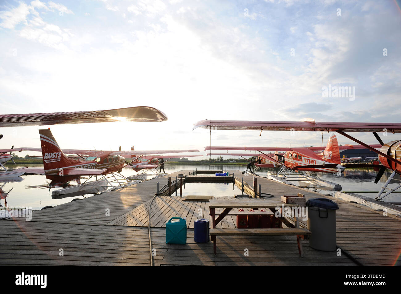 Group of Rust's Flying Service DeHavilland Beaver's docked on Lake Hood ...