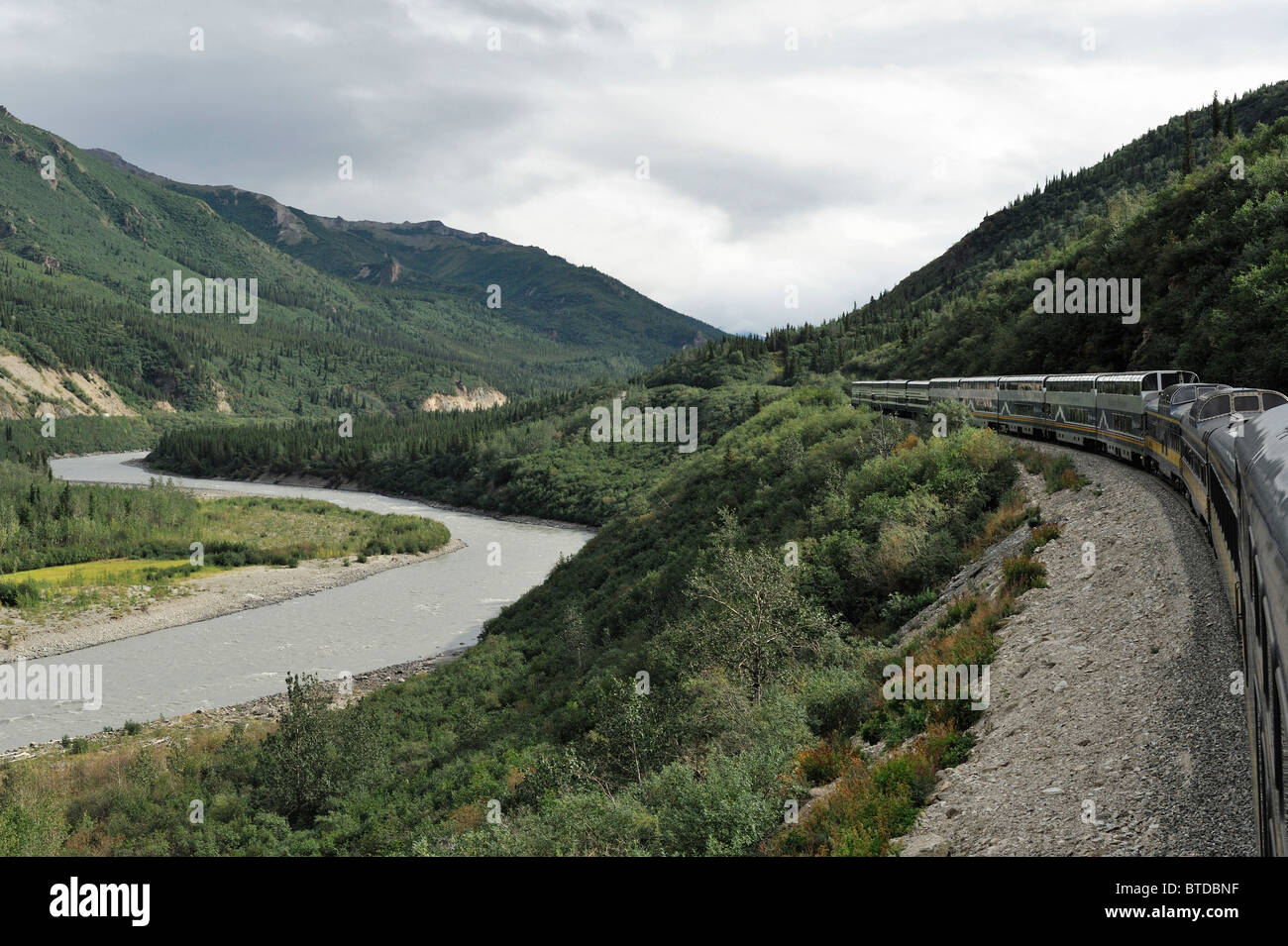 Scenic view of the Alaska Railroad Denali Star train along the Nenana ...