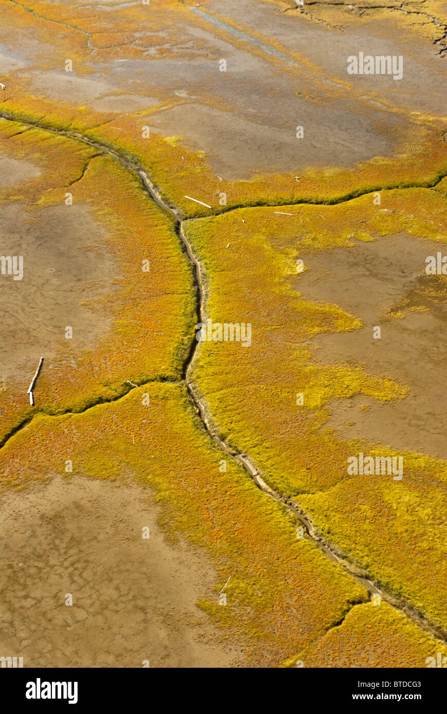 Aerial view of the colorful mud flats off Cook Inlet near Anchorage ...