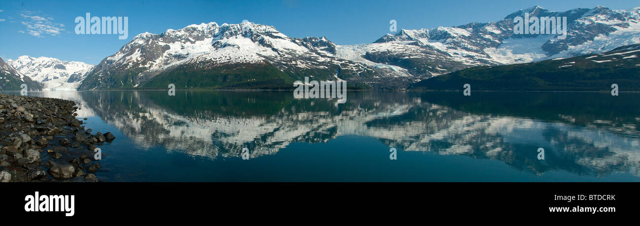 Tidewater glaciers reflecting in the waters of Harriman Fjord, Barry ...