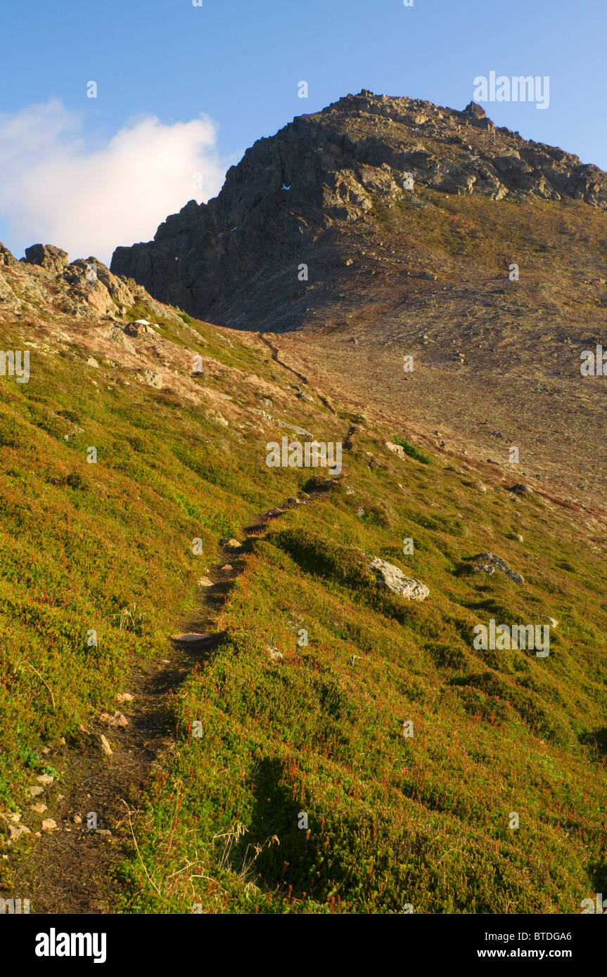 Scenic view of a hiking trail and mountains in Chugach State Park, near ...