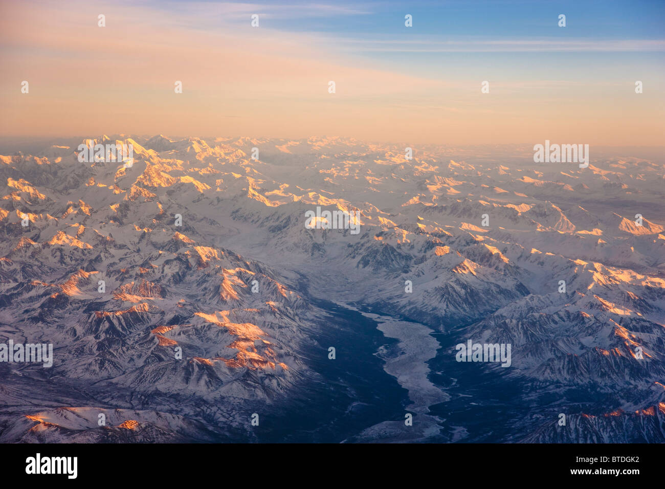 Aerial view of the Alaska Range from the south side with Mount Deborah ...