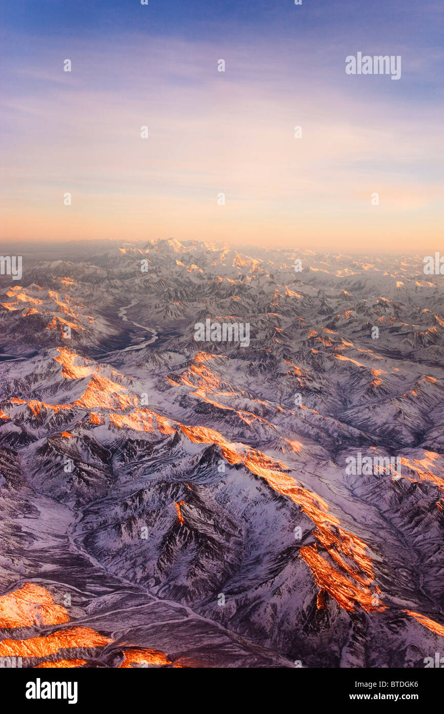 Aerial view of the Alaska Range from the south side with Mount Deborah ...