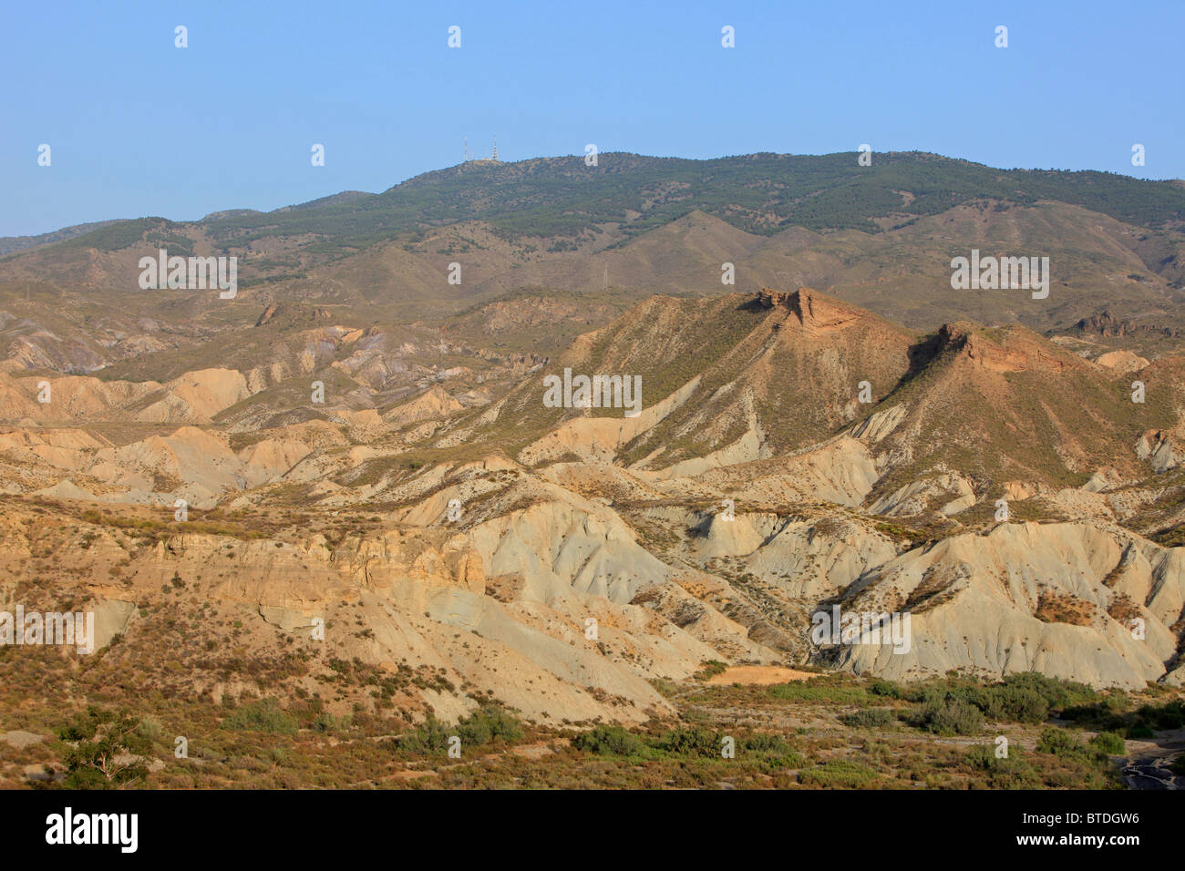 Panoramic view of the Tabernas Desert in Andalusia, Spain Stock Photo ...