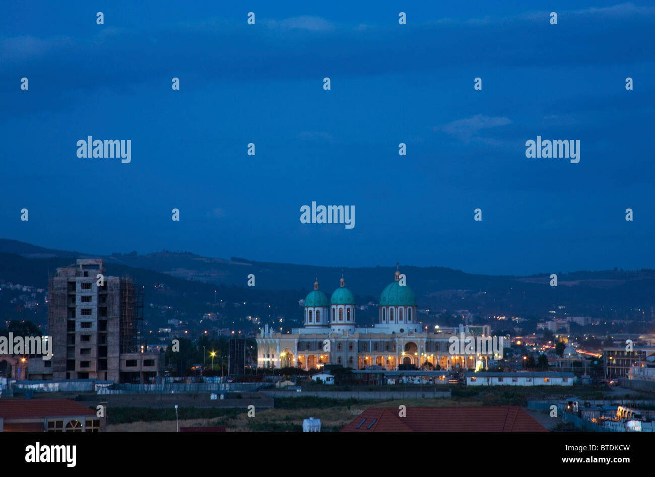 Addis Ababa at night showing a copper-domed Church Stock Photo - Alamy