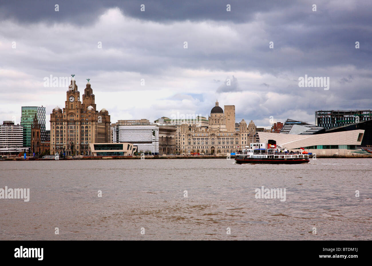 Liverpool Skyline from Birkenhead River Mersey Merseyside England UK ...
