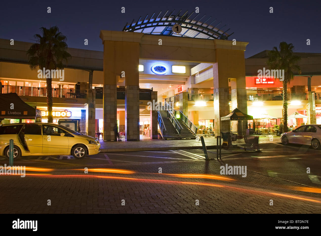 Riverwalk Shopping Mall lit up at night Stock Photo - Alamy