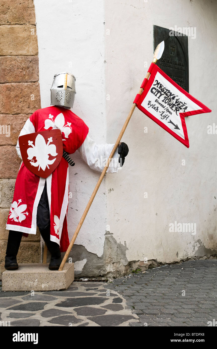 Figure of knight showing the way to the city tower, Trenčín, Slovakia ...