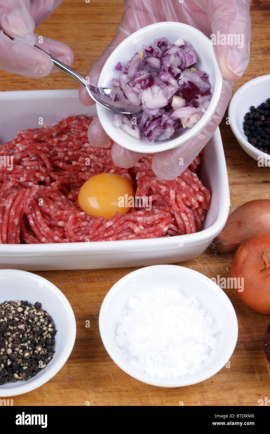 how to make home made pork tartar Stock Photo - Alamy