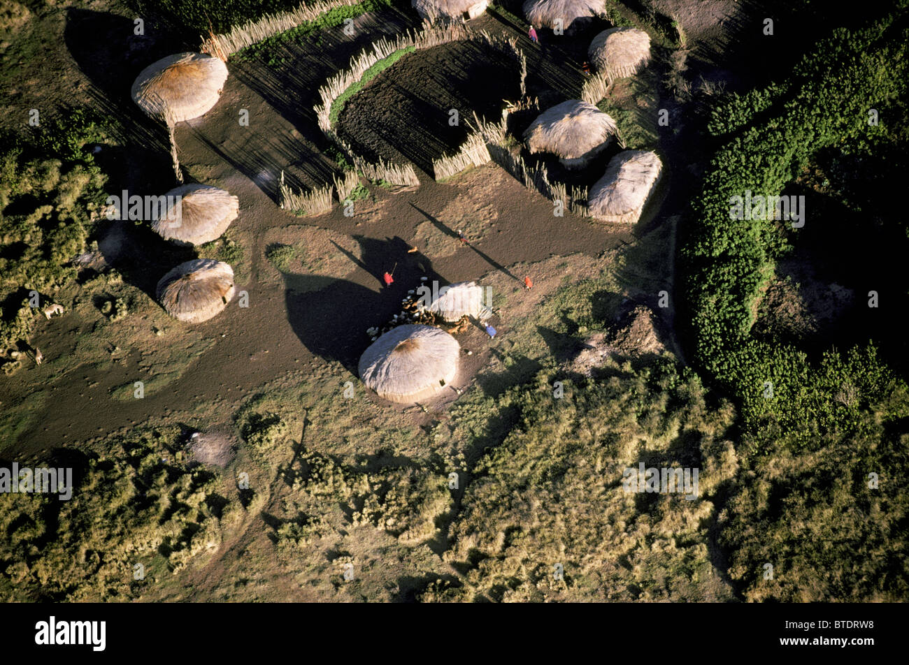 Aerial view of Masaai manyatta living area Stock Photo - Alamy