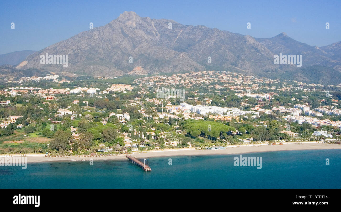 Aerial view of Marbella coast and La Concha in the background, Costa ...