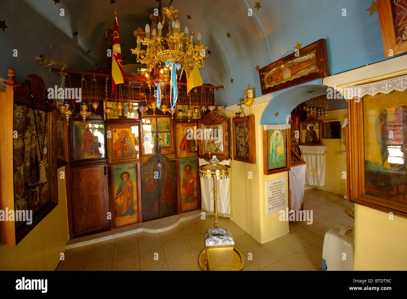 Interior of traditional Greek Orthodox church, Chora, Mykonos, Cyclades ...