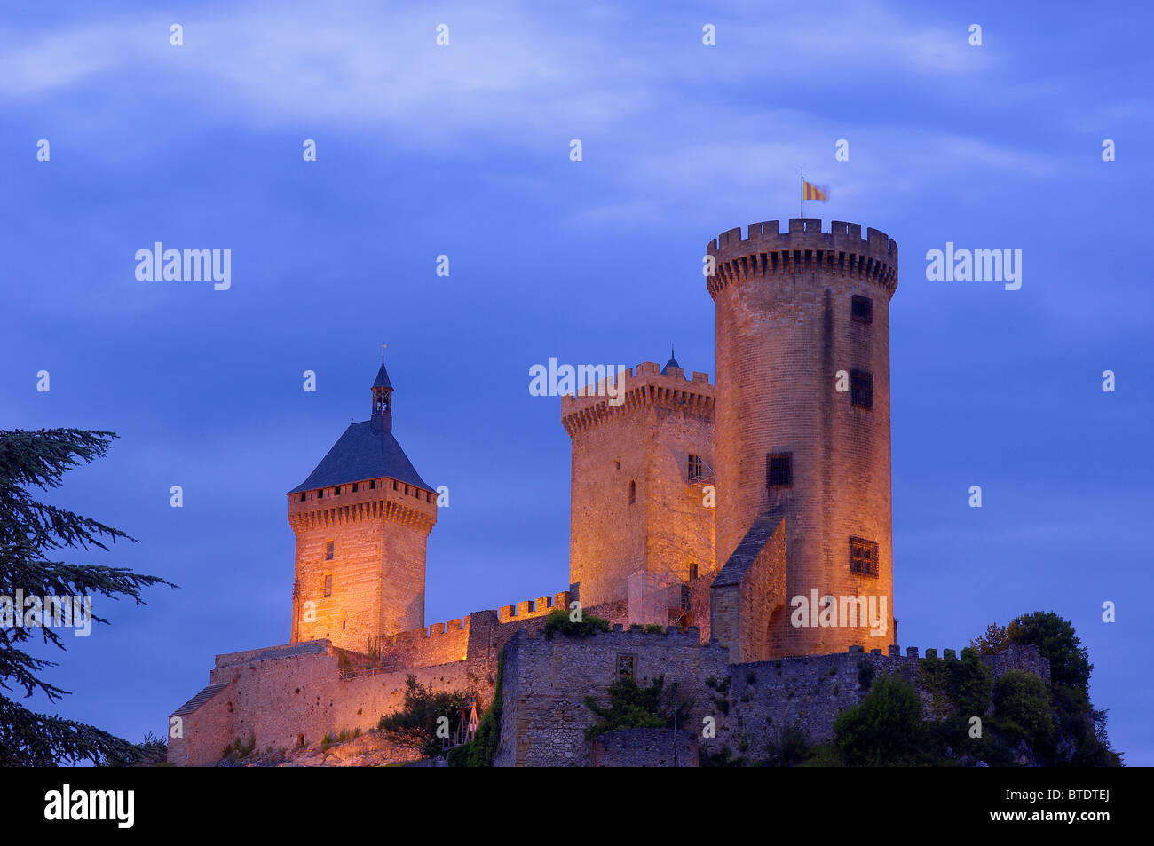 Castle of Foix (Chateau de Foix) at Dusk. Cathar country. Ariege, Midi ...