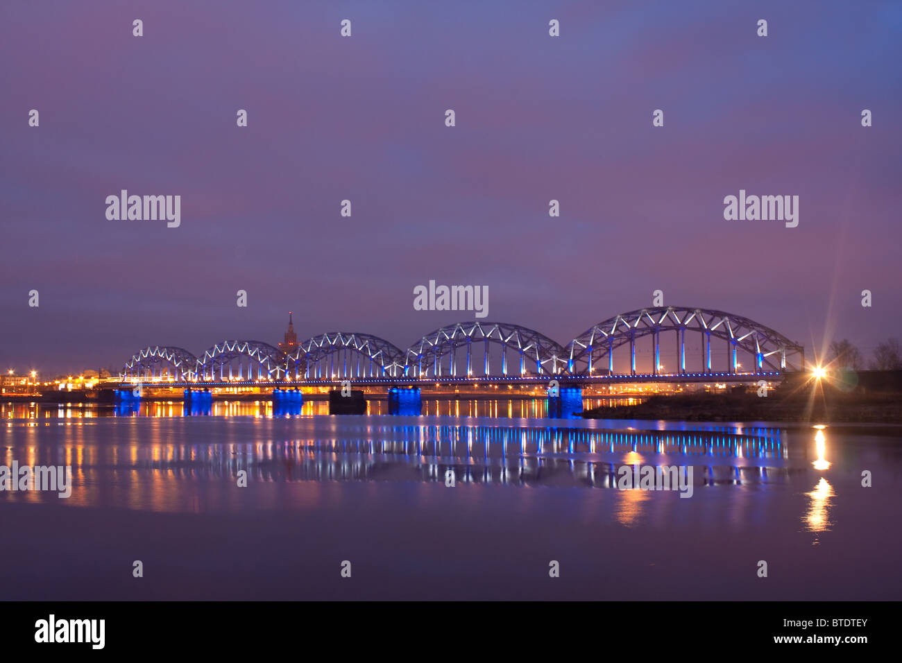 Night river with bridge and reflection Stock Photo - Alamy