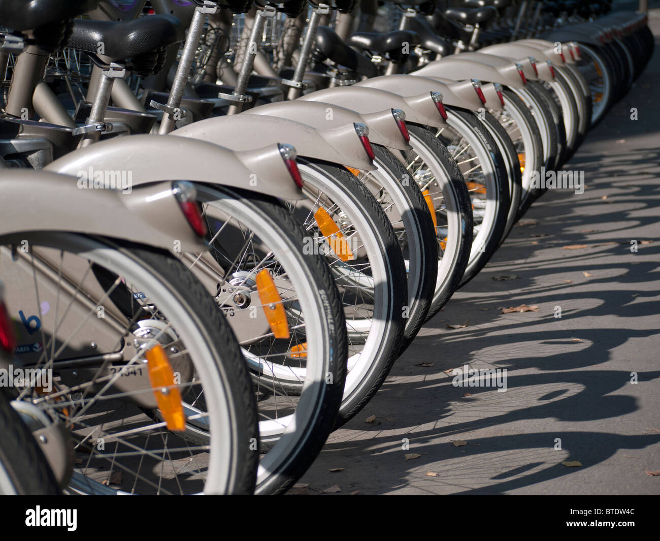 public rental bicycles called Velib on Paris street in France Stock ...